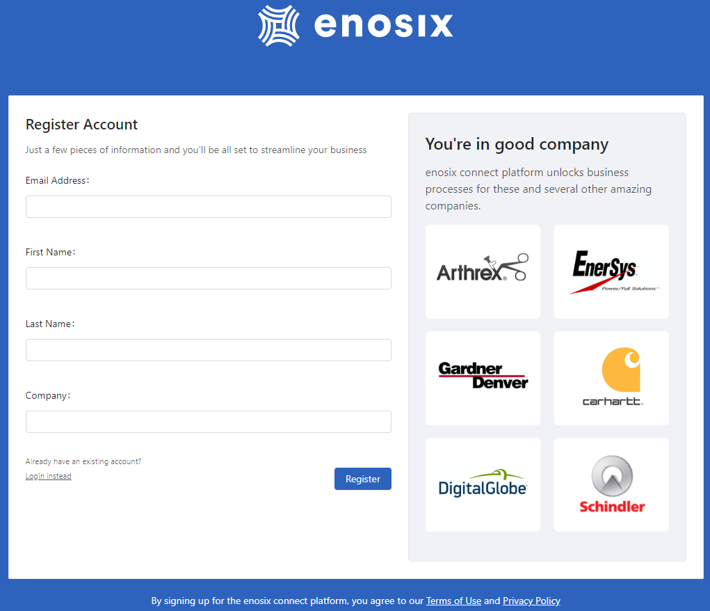 Register Your Account - enosix Connect API Platform